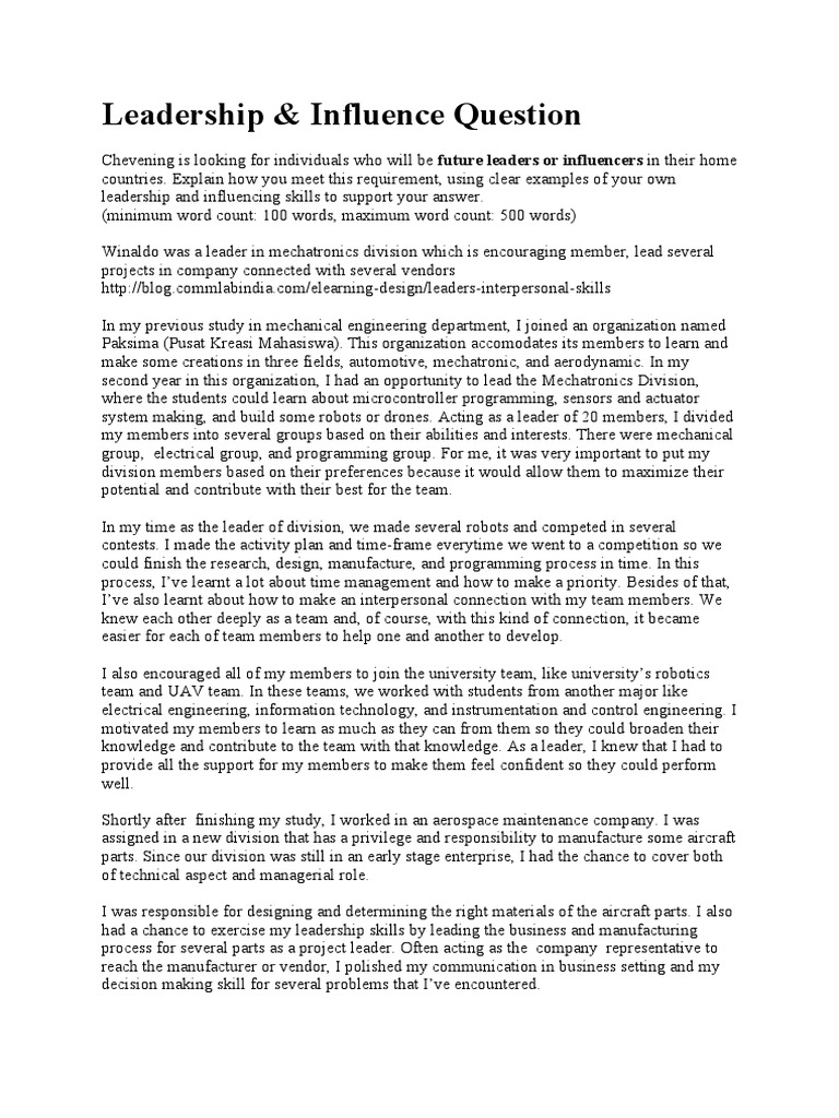 Leadership & Influence Question | PDF | Big Data | Computer Science