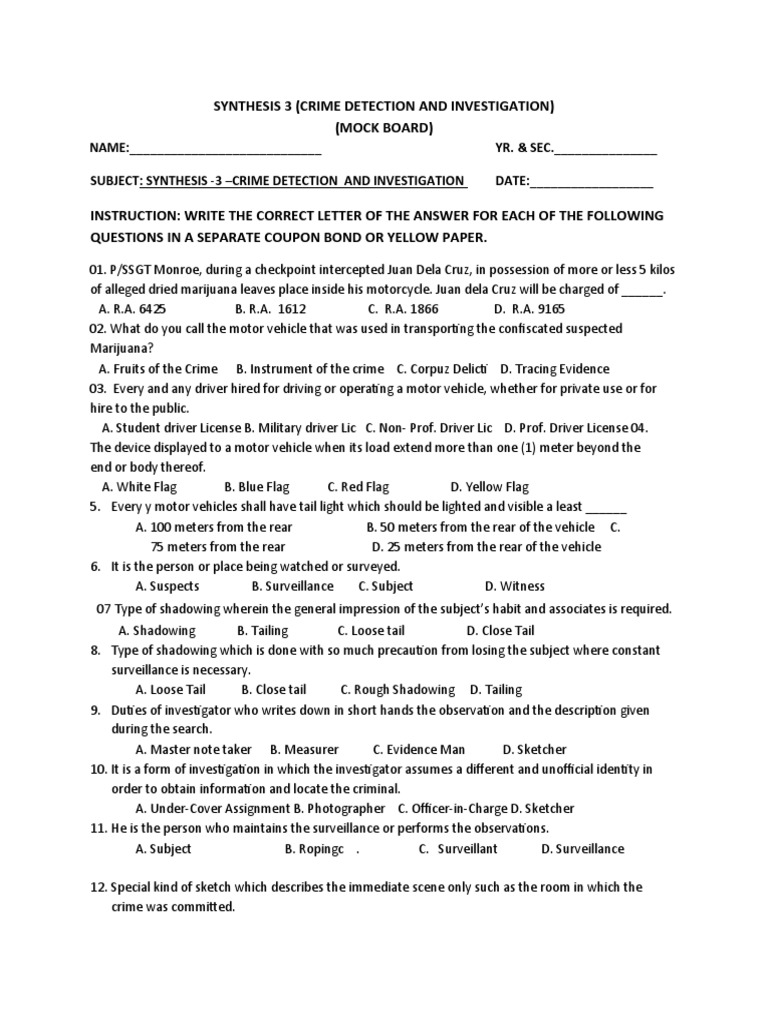 Synthesis 3 (Crime Detection and Investigation) (Mock Board) | PDF ...