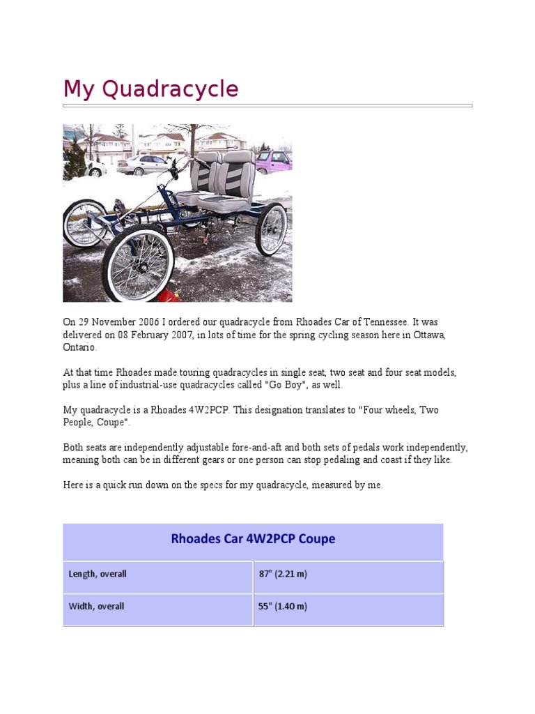 My Quadracycle: Rhoades Car 4W2PCP Coupe | PDF | Wheel | Transmission ...