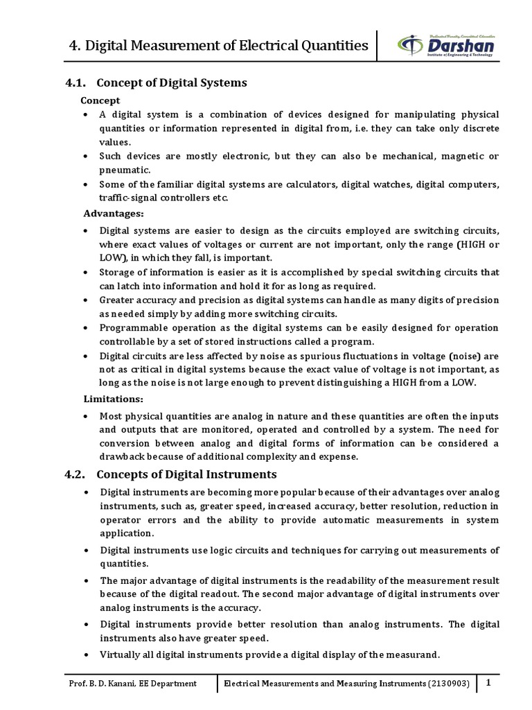 Digital Electrical Measurement Guide | PDF | Analog To Digital ...