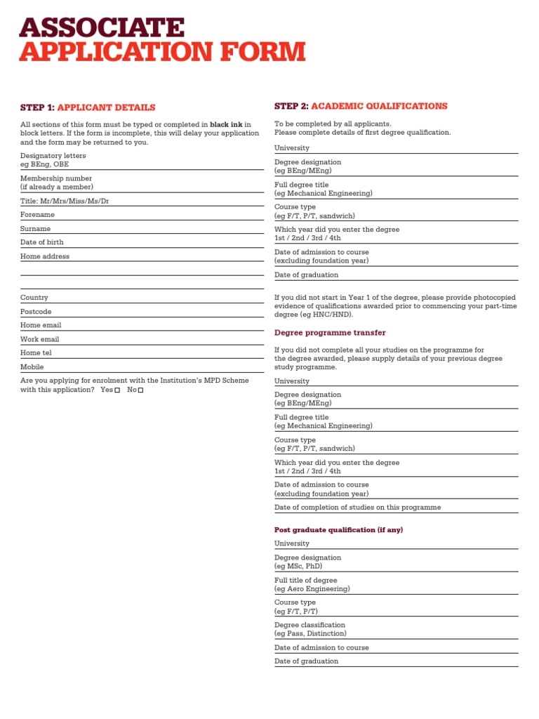 IMechE Associate Application Form | PDF | Academic Degree | European ...