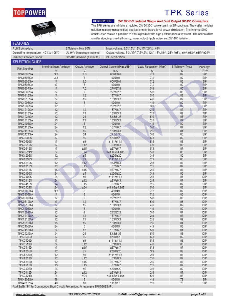 TPK Isolated 2W DC/DC Converters | PDF