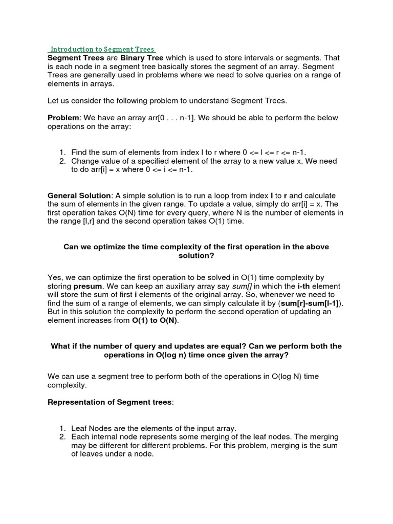 Introduction To Segment Trees Pdf Array Data Structure Subroutine