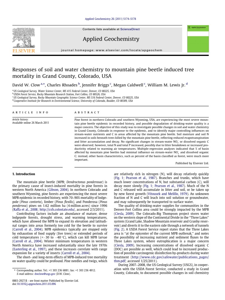 Applied Geochemistry: David W. Clow, Charles Rhoades, Jennifer Briggs ...