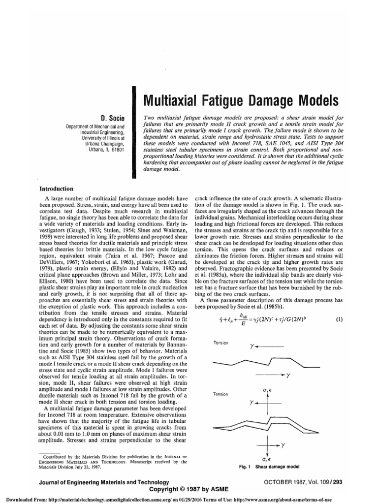 Multiaxial Fatigue Damage Models: D. Socie | PDF | Strength Of Materials | Fracture