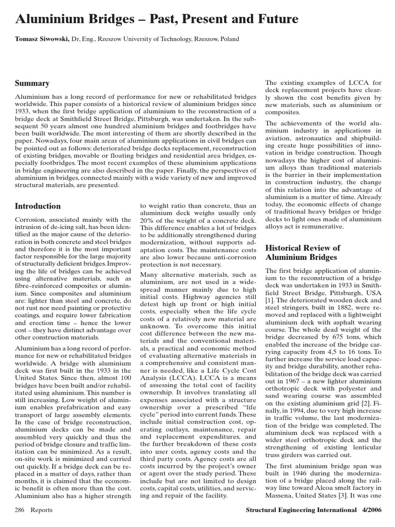 Aluminium Bridges Past Present and Futur | PDF | Bridge | Extrusion