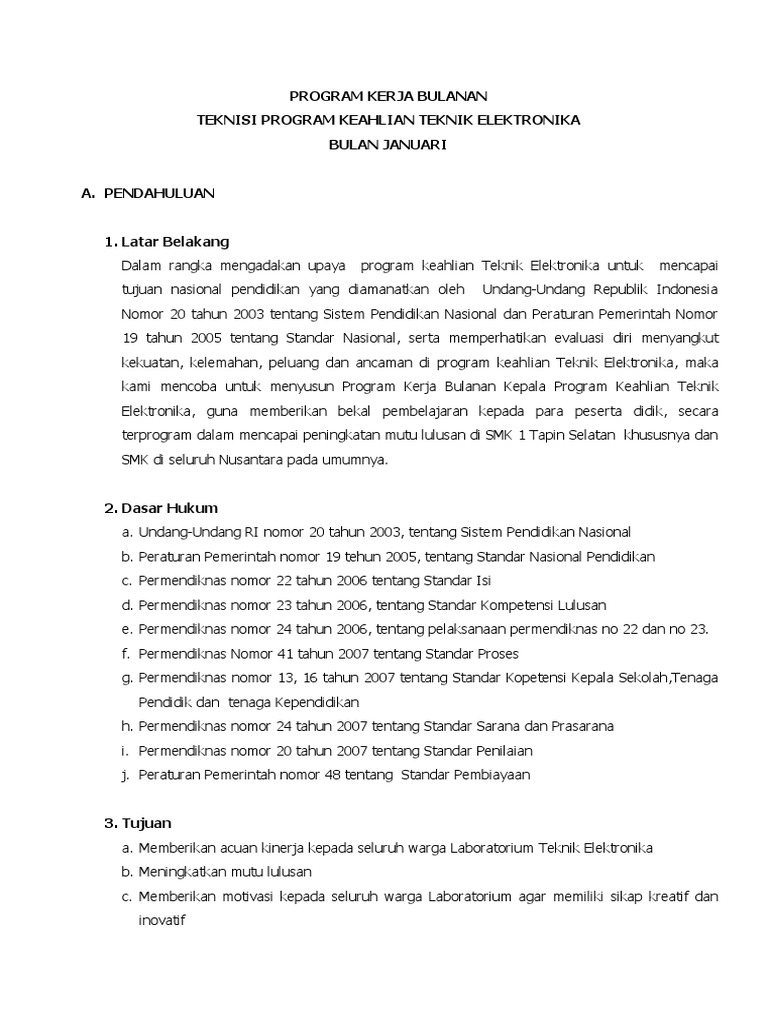 Program Kerja Teknisi Tahunan 2019-2020 | PDF