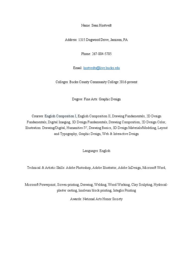 Resume Rough Draft Sean Hostvedt | PDF