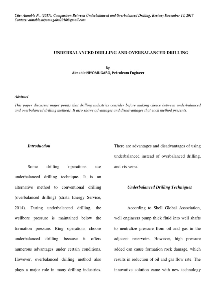 Underbalanced Drilling and Overbalanced PDF | PDF | Oil Well ...