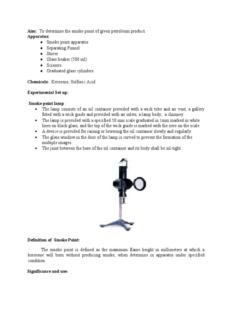 Aim: To Determine The Smoke Point of Given Petroleum Product. Apparatus ...