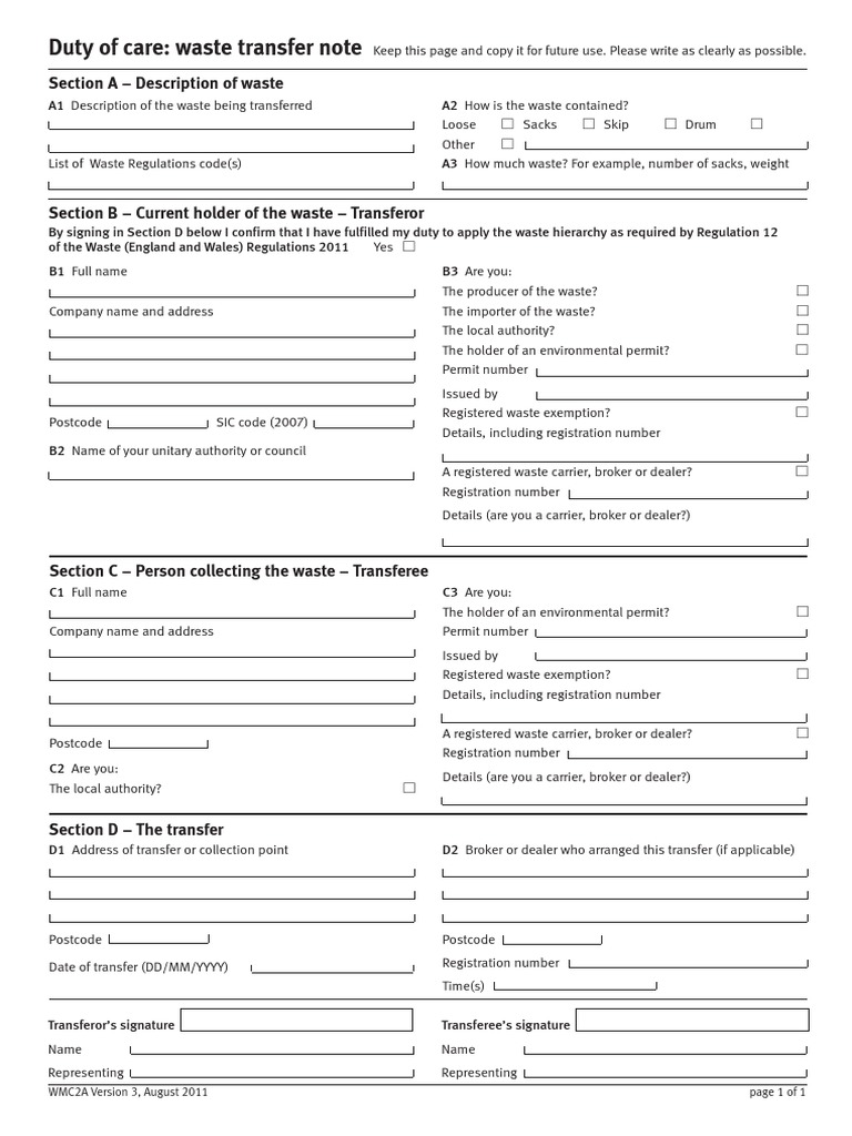 WastTransferNote Template | PDF | Government | Business