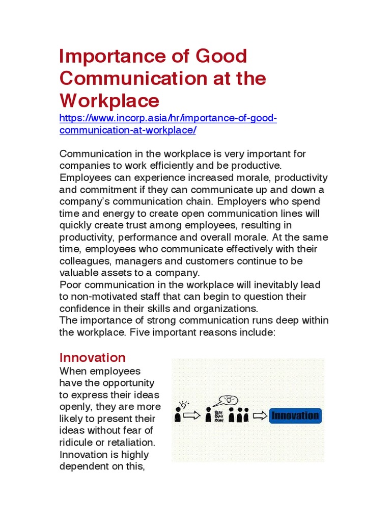 Importance of Good Communication at The Workplace | PDF | Employment ...