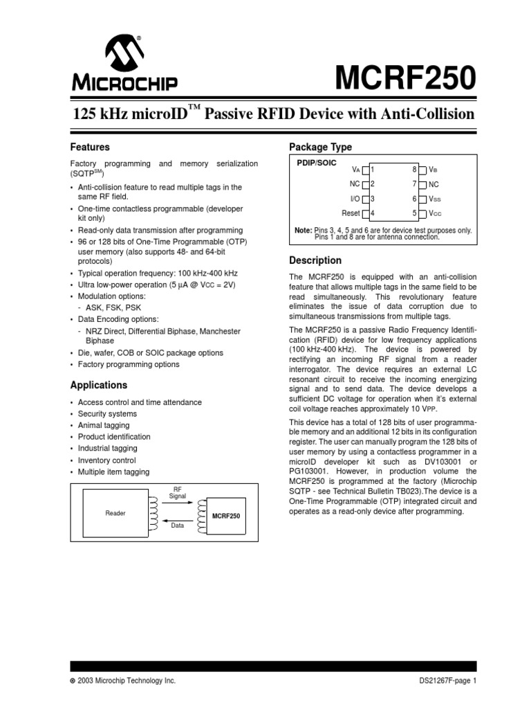 Mcrf250: 125 KHZ Microid Passive Rfid Device With Anti-Collision | PDF ...