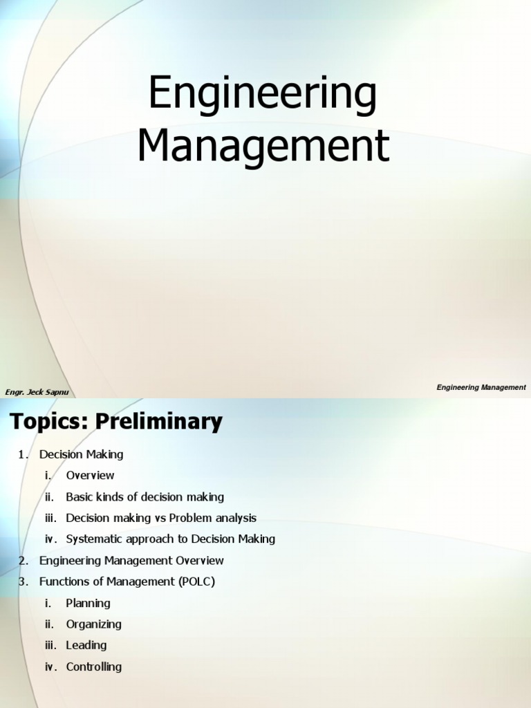 Engineering Management IEET520 DLSUD Lesson 1-3 | PDF | Decision Making ...