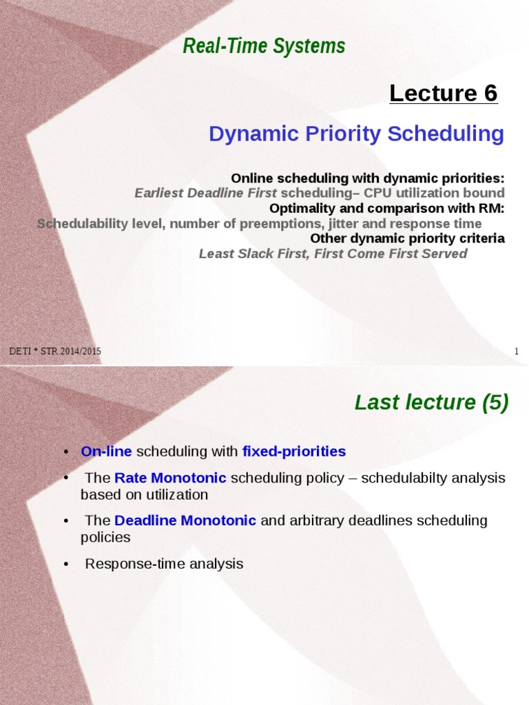 Real-Time Systems: Dynamic Priority Scheduling | PDF | Scheduling (Computing) | Software Engineering