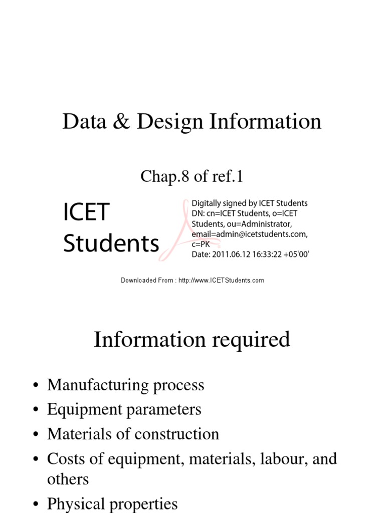 Data & Design Information: Icet Students | PDF | Gases | Liquids