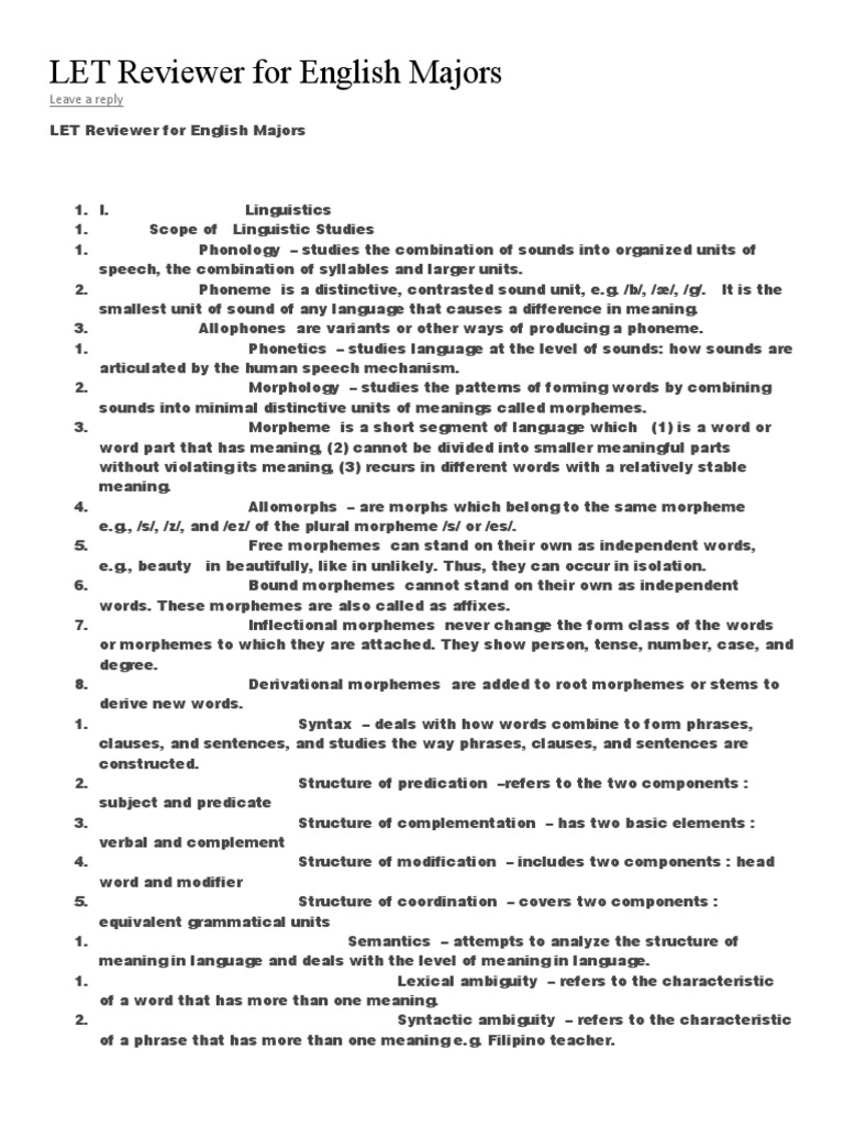 LET Reviewer For English | PDF | Language Acquisition | Behaviorism
