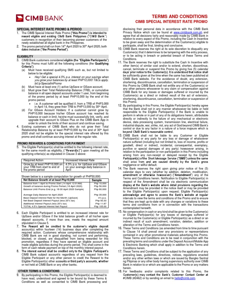 Terms and Conditions: Special Interest Rate Promo & Period | PDF ...