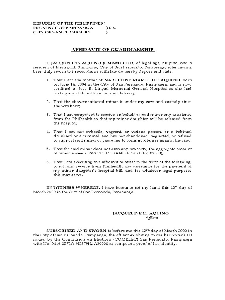 AFFIDAVIT OF GUARDIANSHIP (Sample) | PDF | Social Science | Law