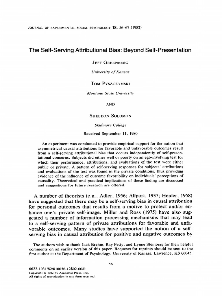The Self-Serving Attributional Bias: Beyond Self-Presentation | PDF | Bias | Social Psychology
