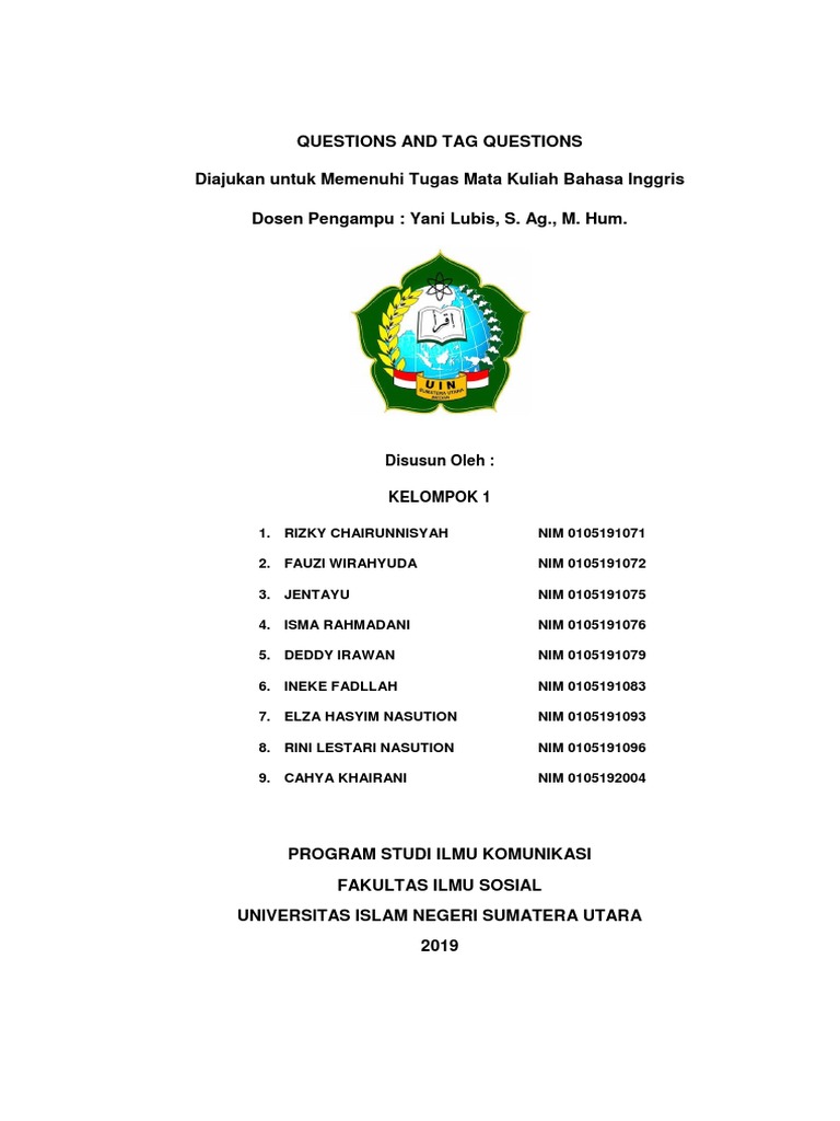 Kelompok 1 Question Tag PDF | PDF | Question | Grammar