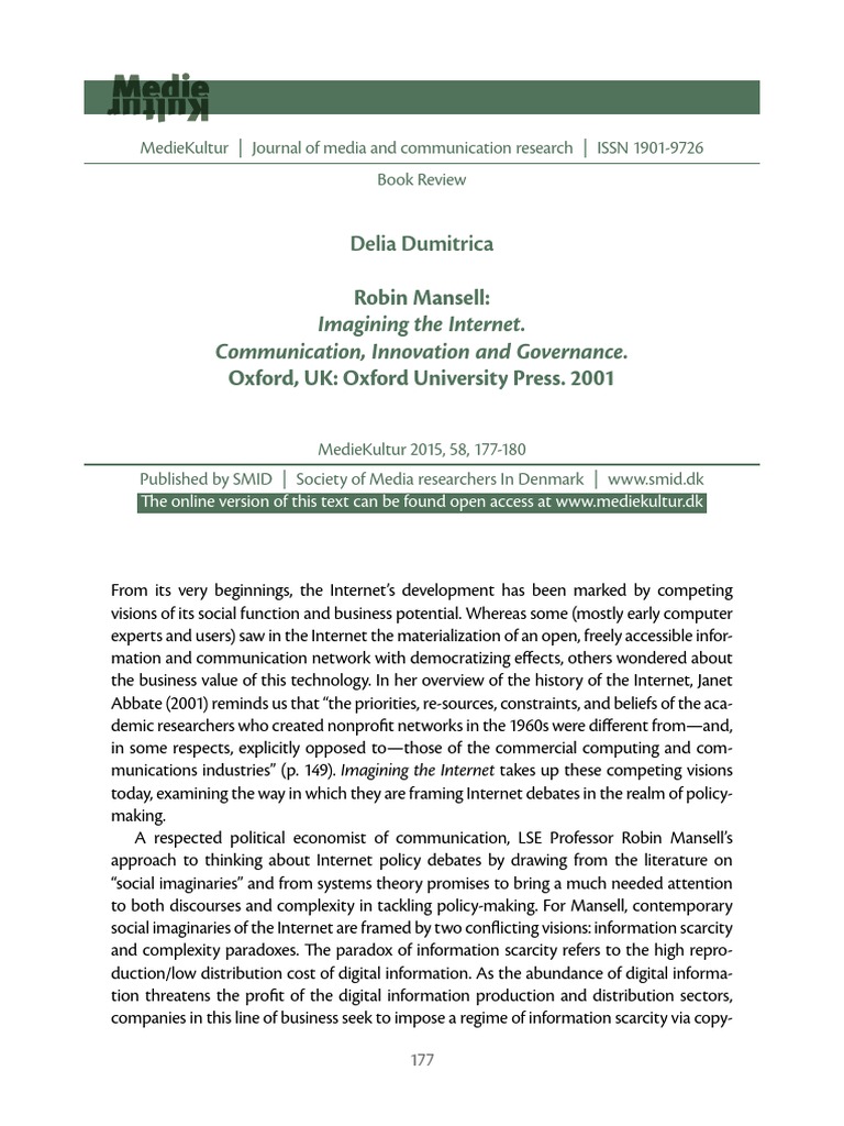 Robin Mansell Imagining The Internet. Communication, Innovation and ...