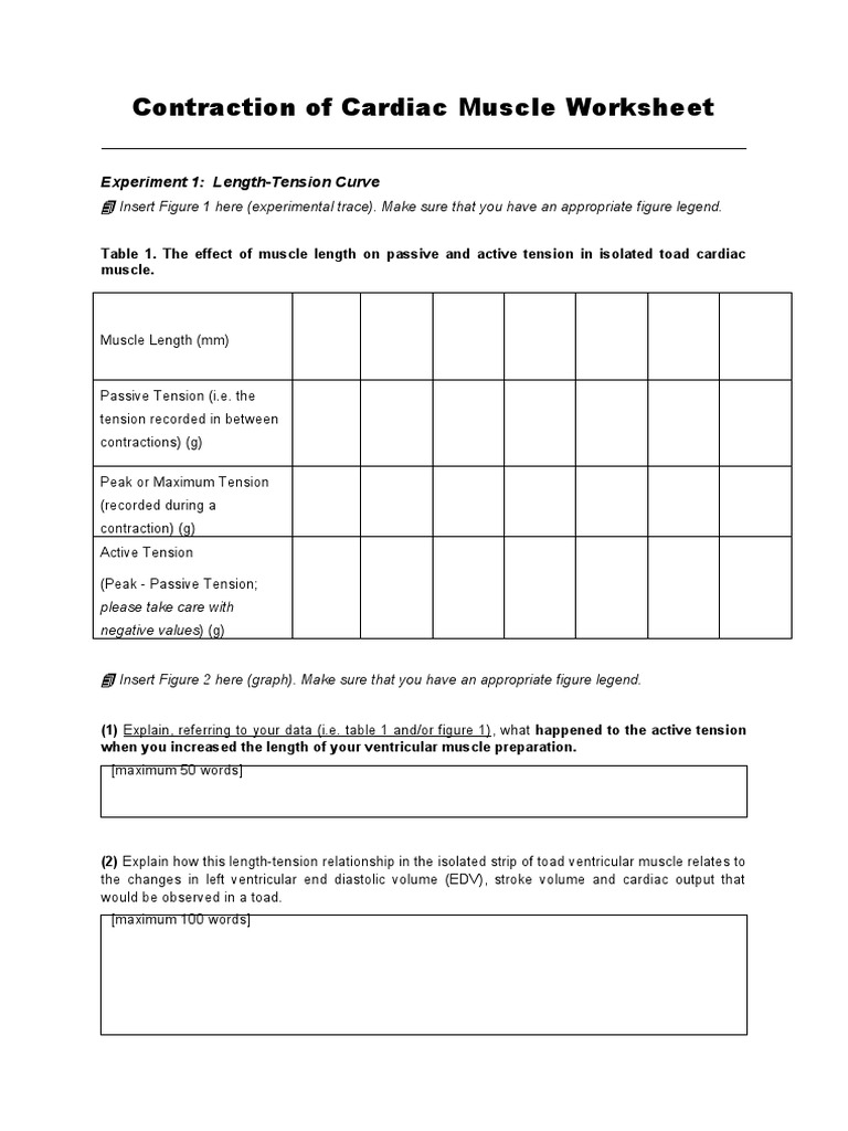 Practical 1 (Contraction of Cardiac Muscle) Worksheet 2020 | PDF ...