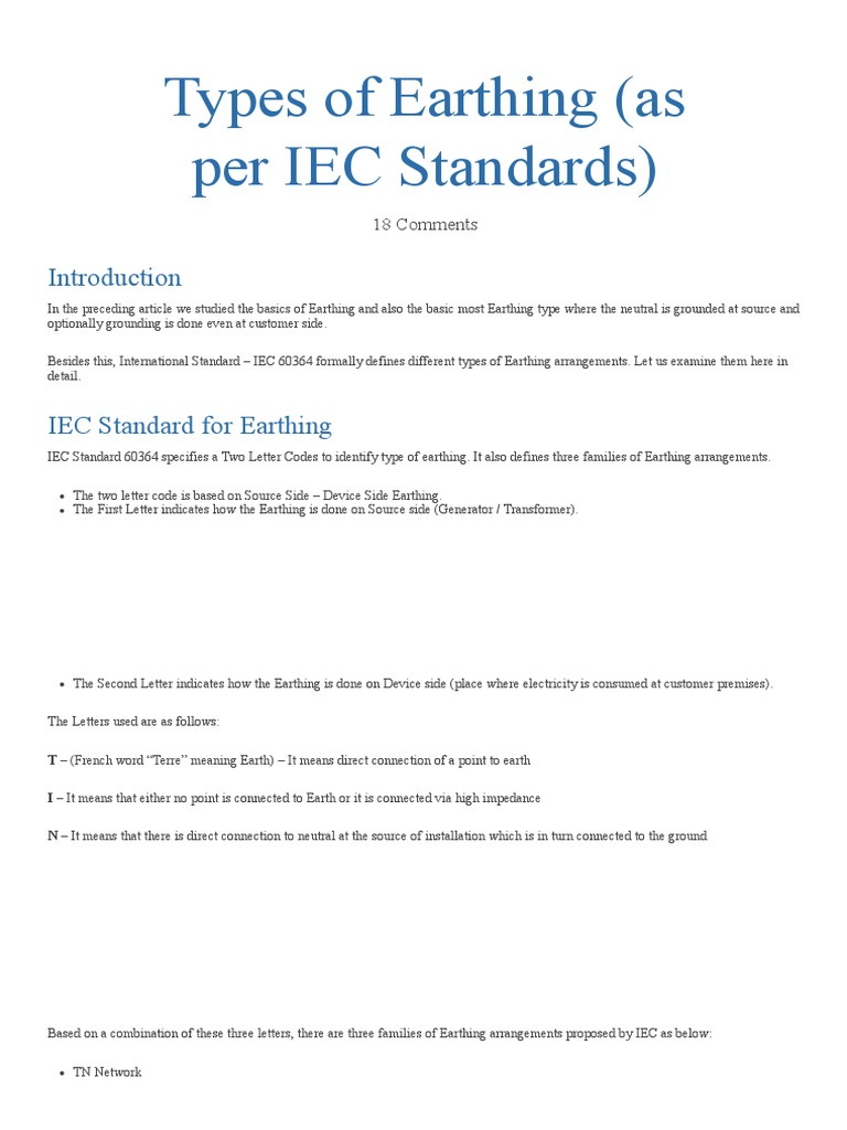 IEC Standards for Earthing Types | PDF | Electricity | Electromagnetism