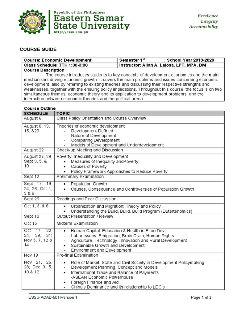 Economic Development Course Guide | PDF | Economic Growth | Academic ...