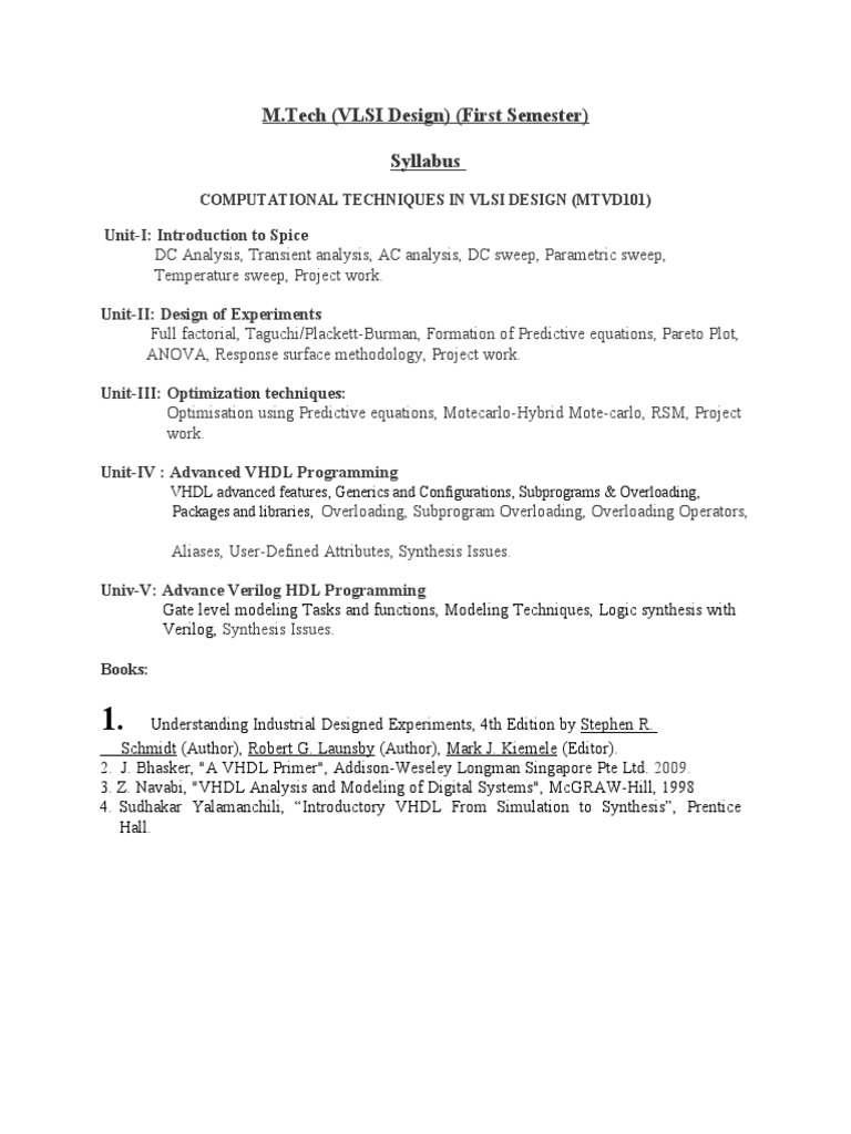 M.Tech. VLSI Design (OU) Syllabus I+II+III+IV Sem | PDF | Mosfet | Computer Memory