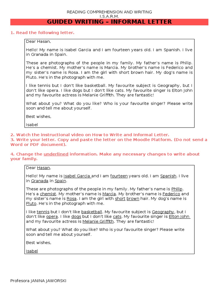 Guided Writing - Informal Letter | PDF