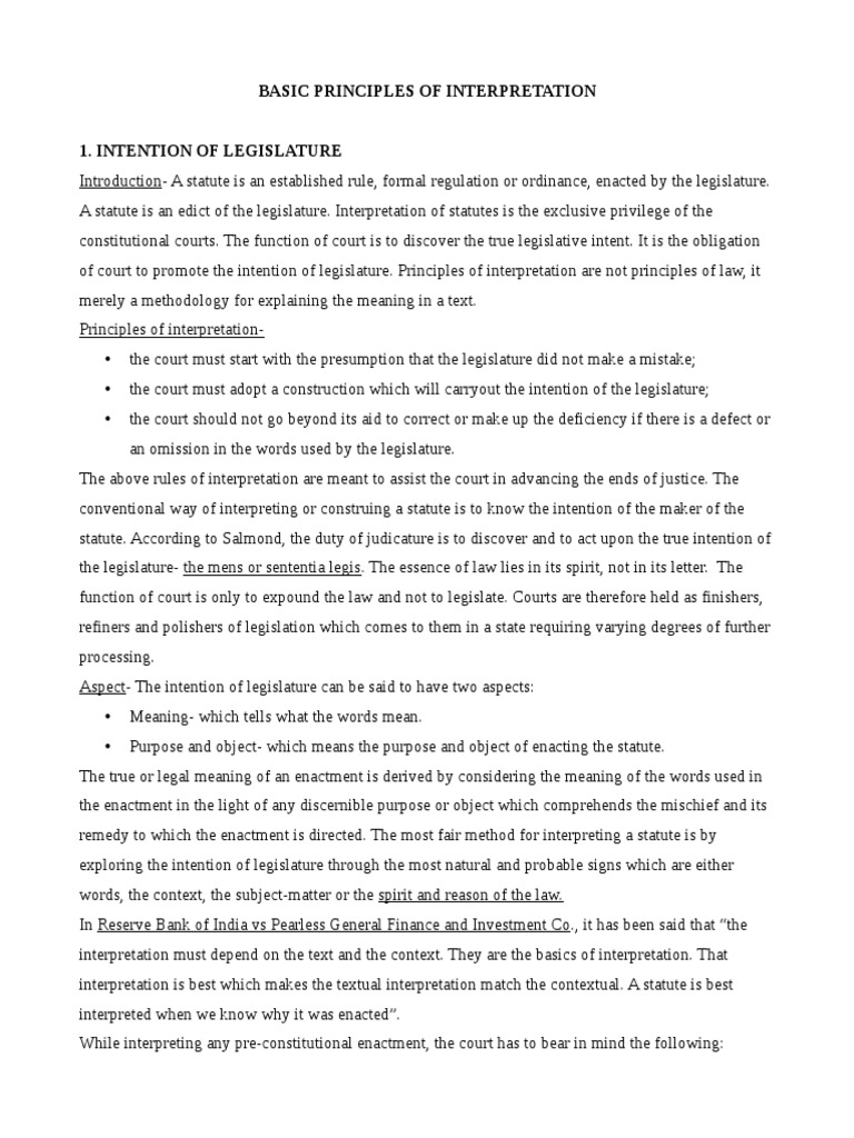 Basic Principles of Interpretation | PDF | Plain Meaning Rule ...