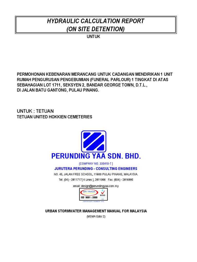 Perunding Yaa Sdn. BHD.: Hydraulic Calculation Report (On Site ...