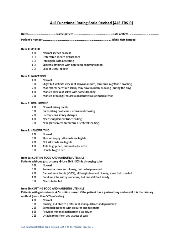 ALS Functional Rating Scale Revised | PDF | Diseases And Disorders ...