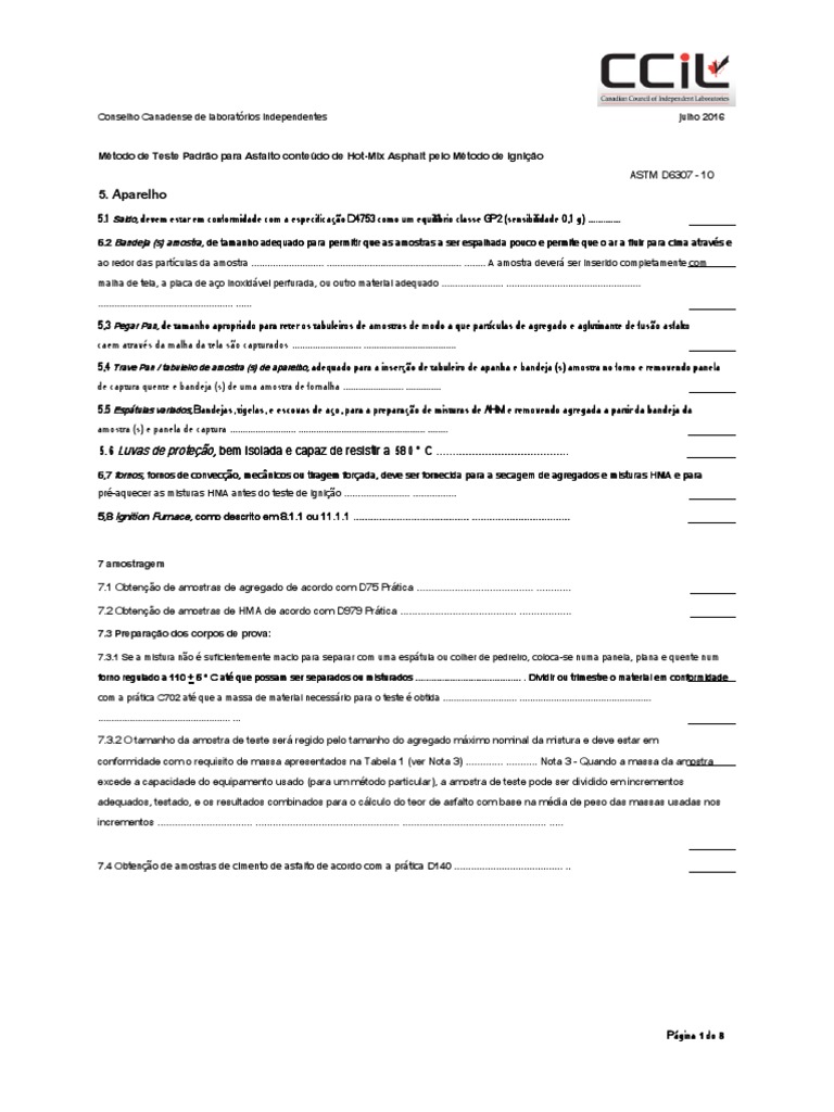 Método ASTM D6307 para Asfalto | PDF | Forno | Temperatura