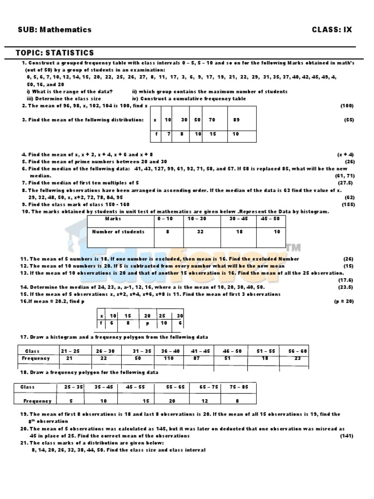 Maths Worksheets 5 | PDF | Mean | Median