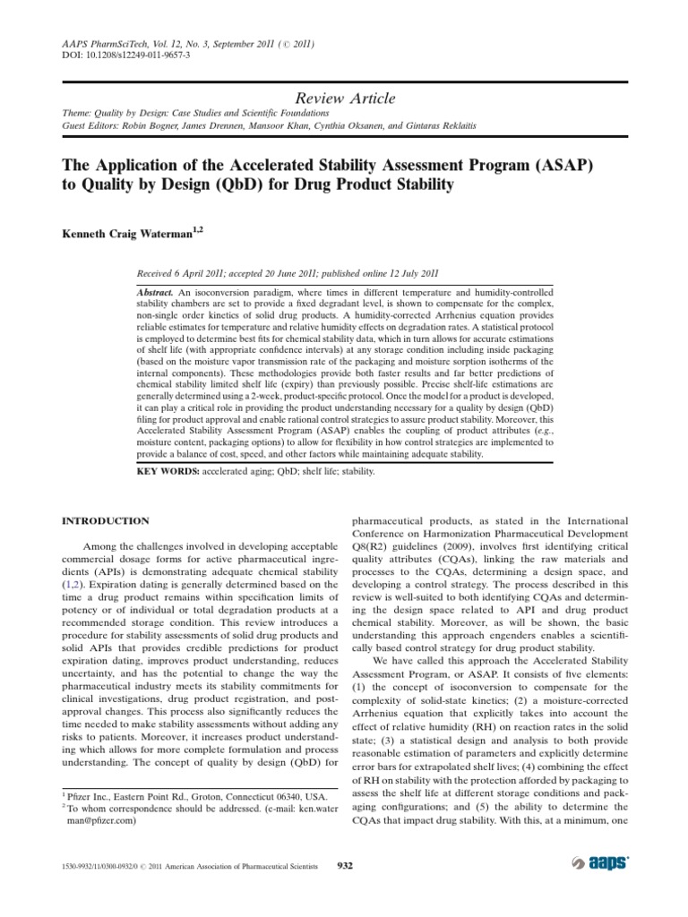 The Application of The Accelerated Stability Assessment Program (ASAP ...