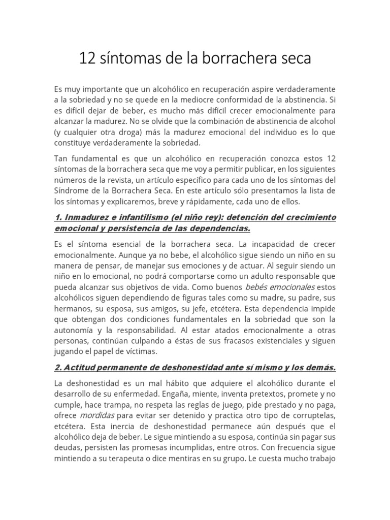 12 Sintomas de La Borrachera Seca | PDF | Alcoholismo | Temor