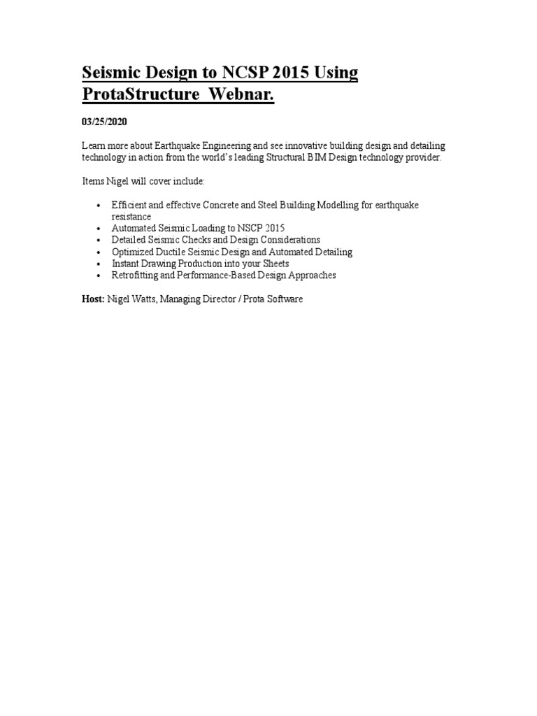 Seismic Design To NCSP 2015 Using ProtaStructure PDF | PDF