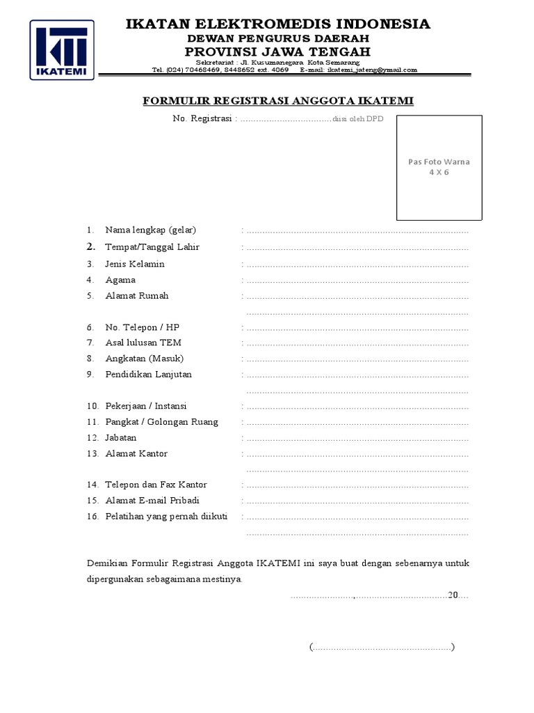 Form Registrasi Anggota | PDF