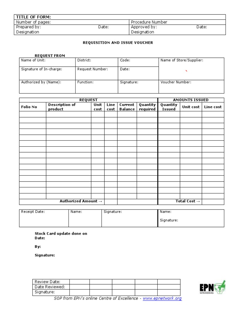 Epn Requisition and Issue Voucher Form | PDF