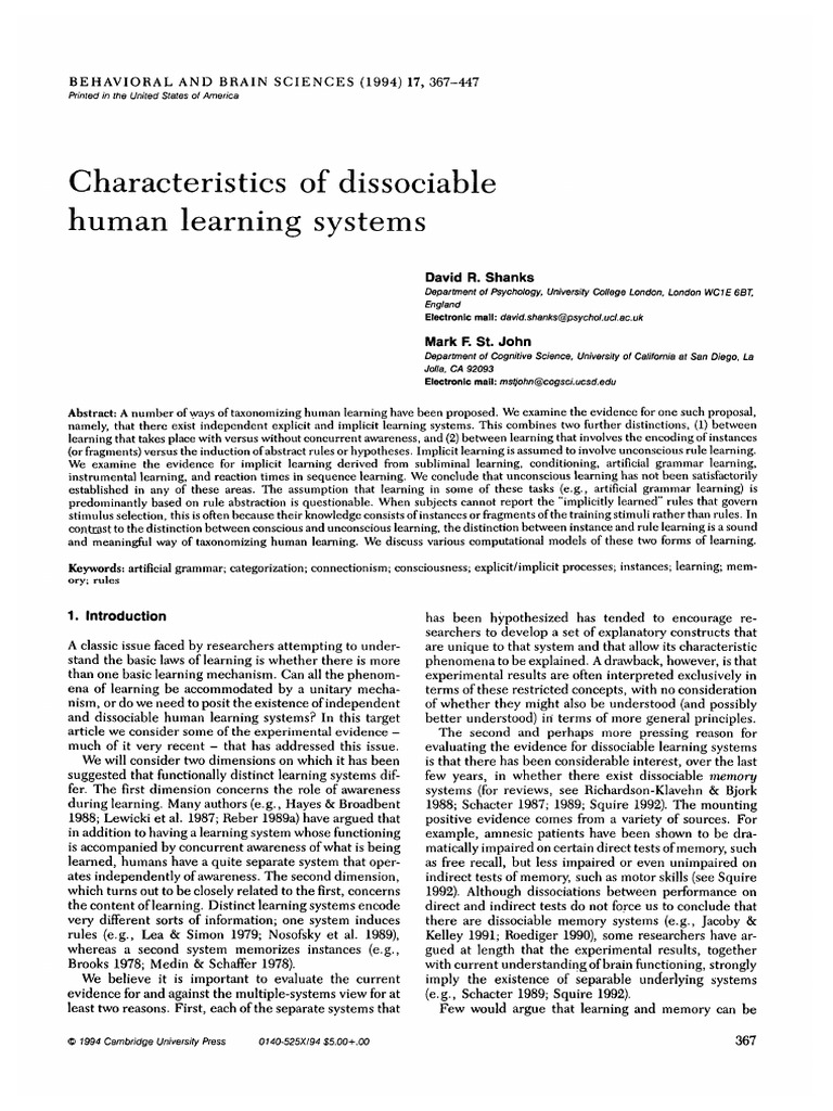 Shanks1994 PDF | PDF | Recall (Memory) | Learning