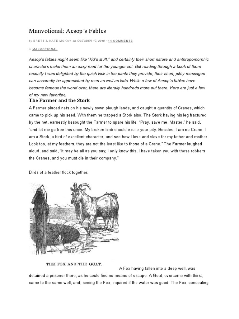 Manvotional: Aesop's Fables: The Farmer and The Stork | PDF | Fable ...