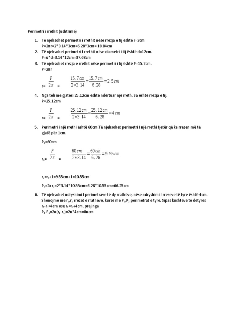 Perimetri I Rrethit (Ushtrime) | PDF