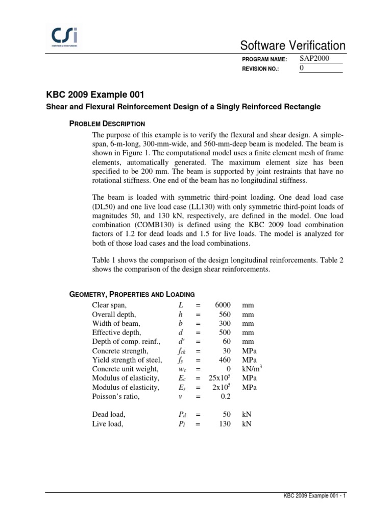 KBC 2009 Example 001 | PDF | Beam (Structure) | Young's Modulus