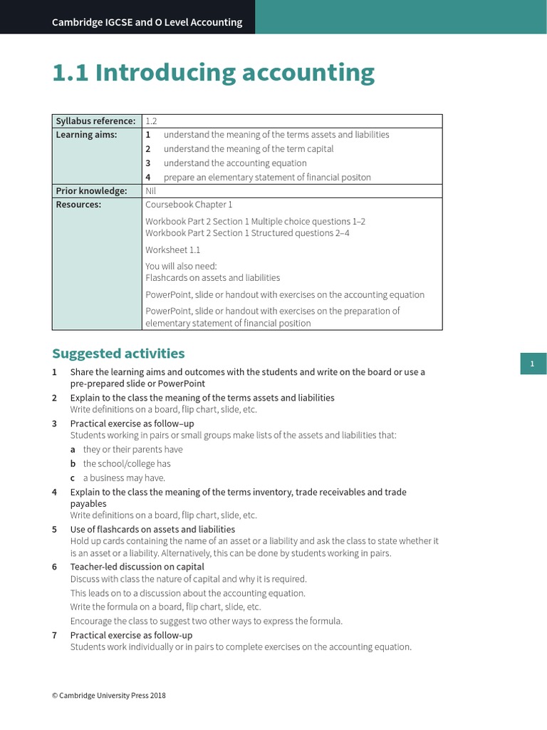 1.1 Introducing Accounting: Suggested Activities | PDF | Worksheet ...