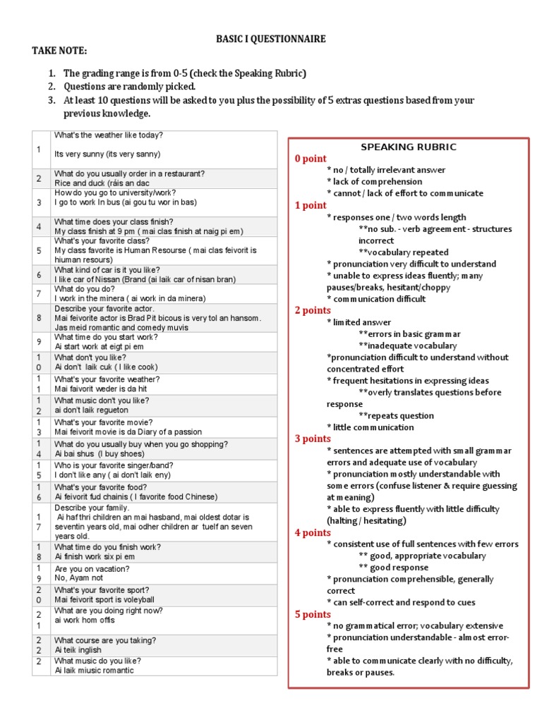 Basic I Questionnaire - Students | PDF | Symbols | Cognitive Science