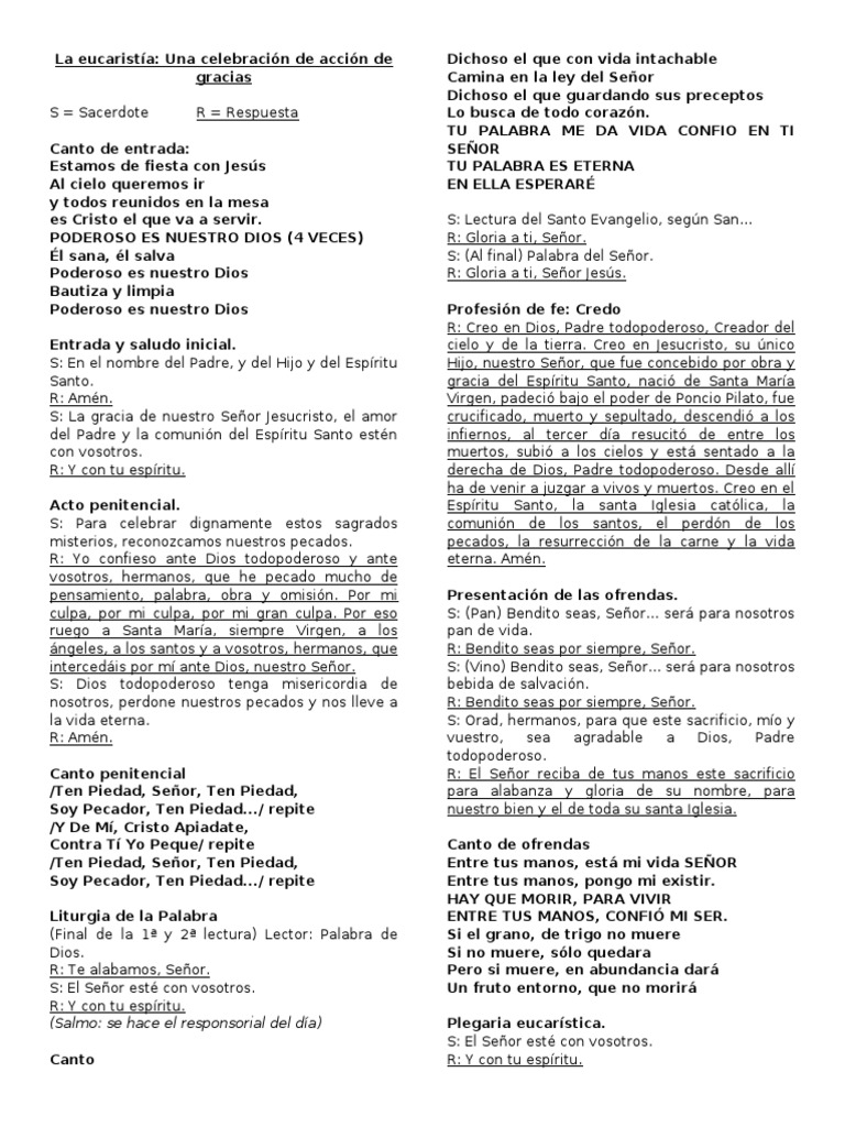 La Eucaristia Respuestas Y Cantos Pdf Eucaristía Misa Liturgia