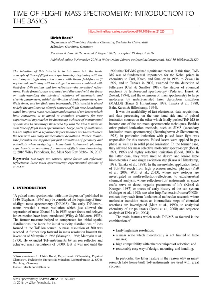 Time-Of-Flight Mass Spectrometry: Introduction To The Basics | PDF ...