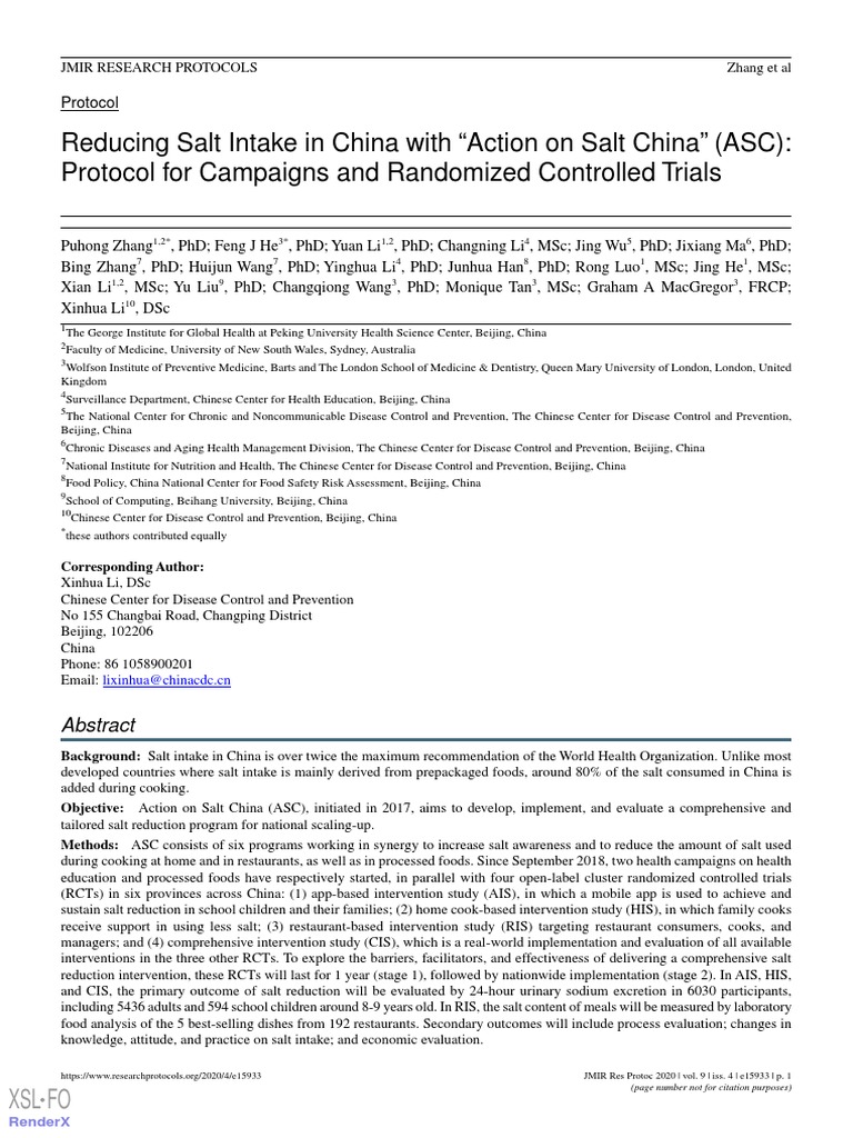 Reducing Salt Intake in China With "Action On Salt China" (ASC ...